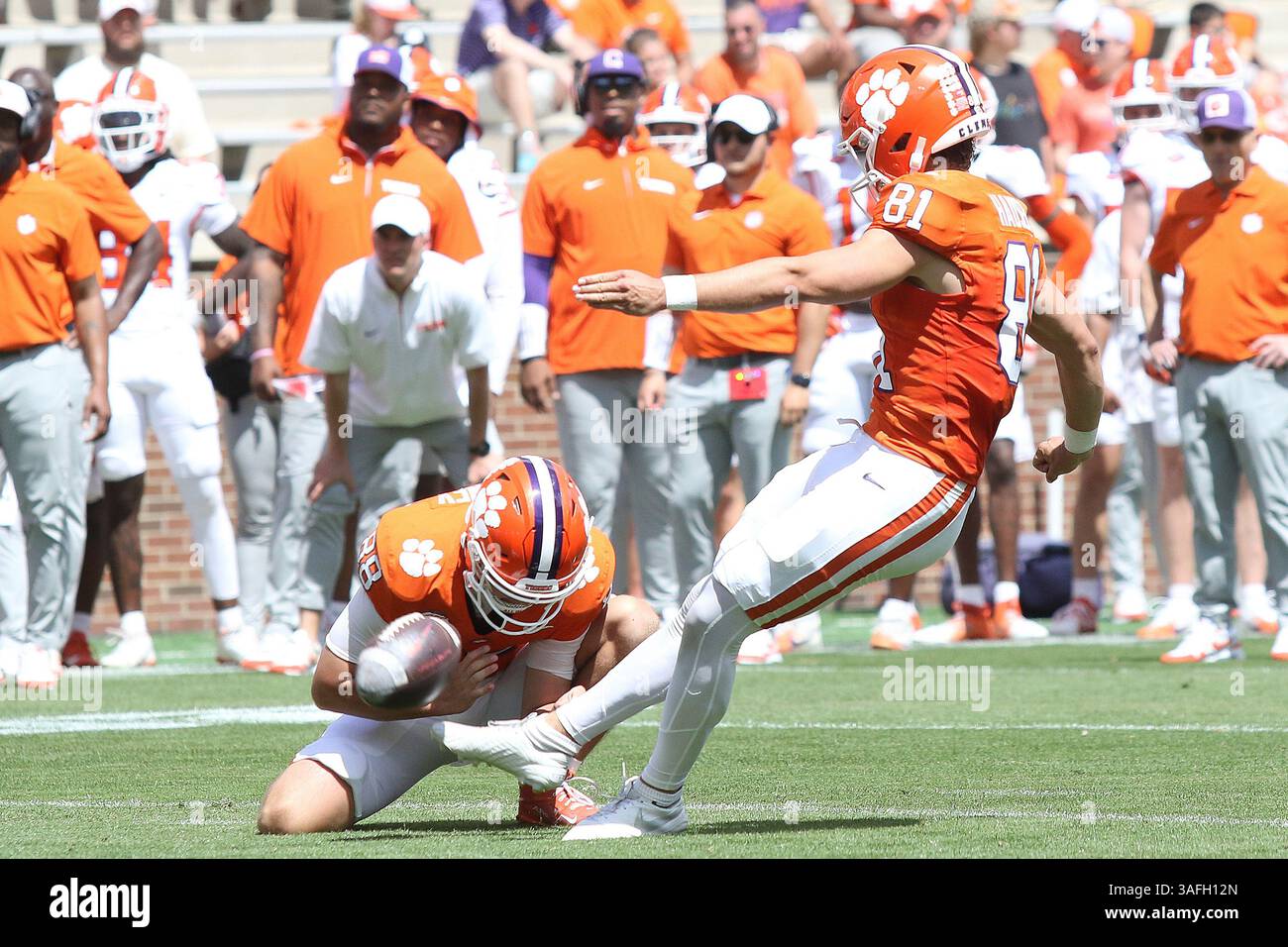 CLEMSON, SC - APRIL 05: Clemson Tigers place kicker Nolan Hauser (81 ...