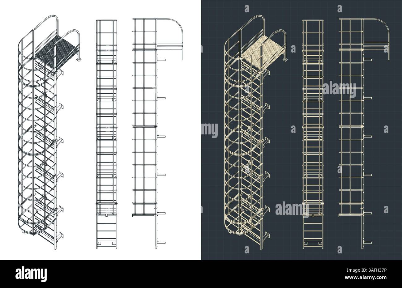 Stylized vector illustrations of blueprints of fire escape Stock Vector ...
