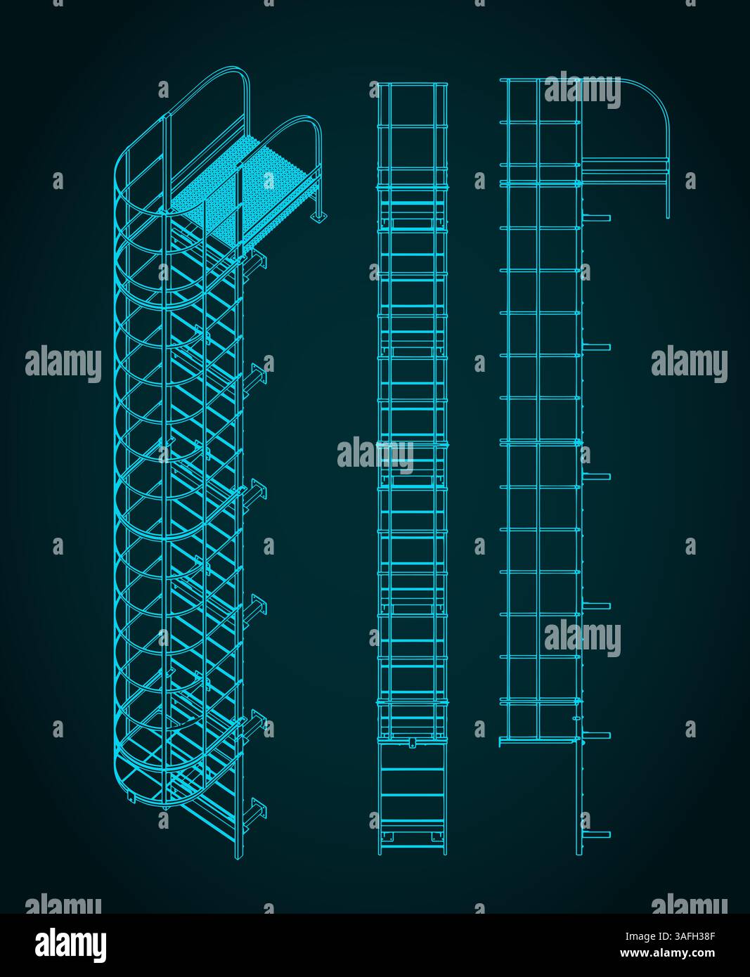 Stylized vector illustration of blueprints of fire escape Stock Vector ...
