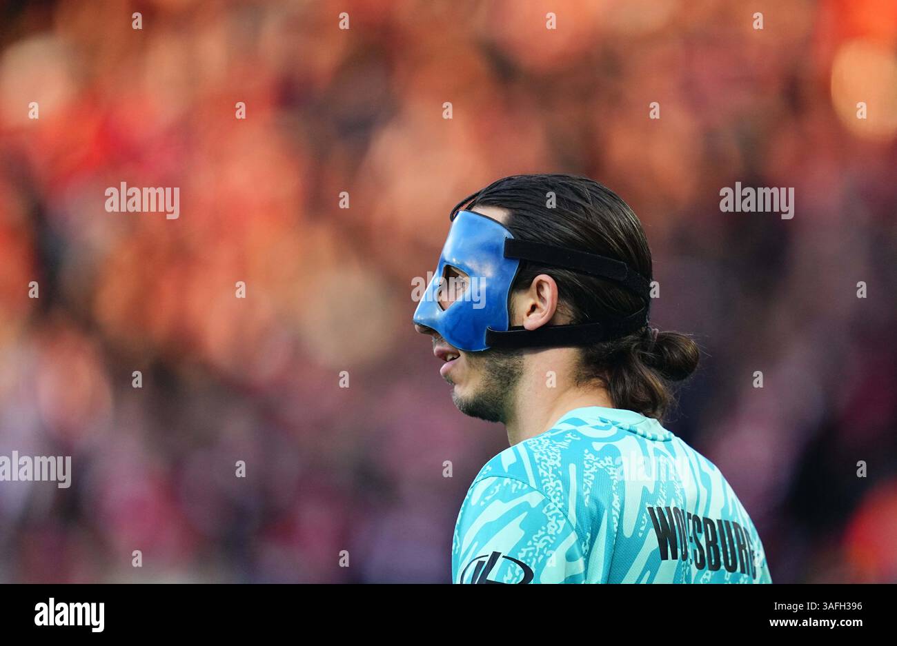 April 06 2025: Kamil Grabara of VfL Wolfsburg looks on during a 1 ...