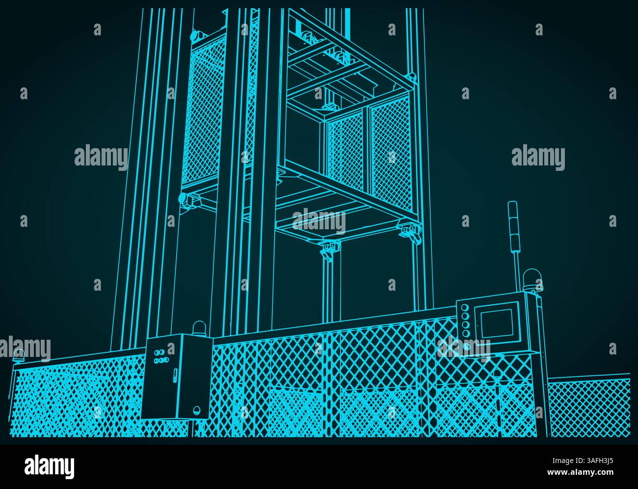 Industrial construction lift blueprint stylized vector illustration ...
