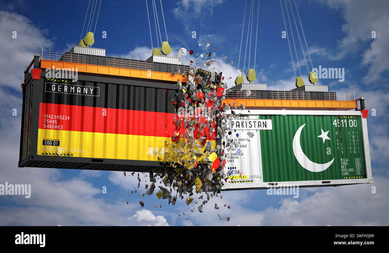 Cargo containers with flags of Germany and Pakistan - 3D illustration ...