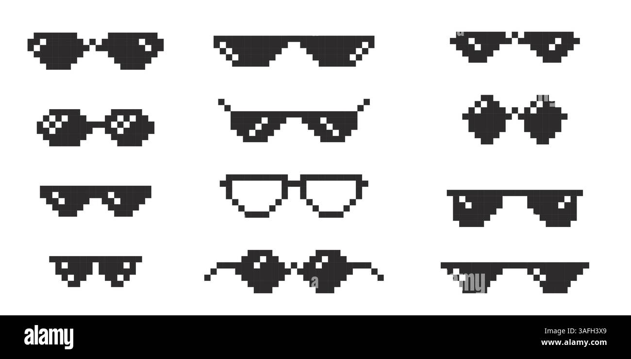 Pixel glasses 8 bit y2k, sunglasses. Meme icon, googgles. Mafia meme ...
