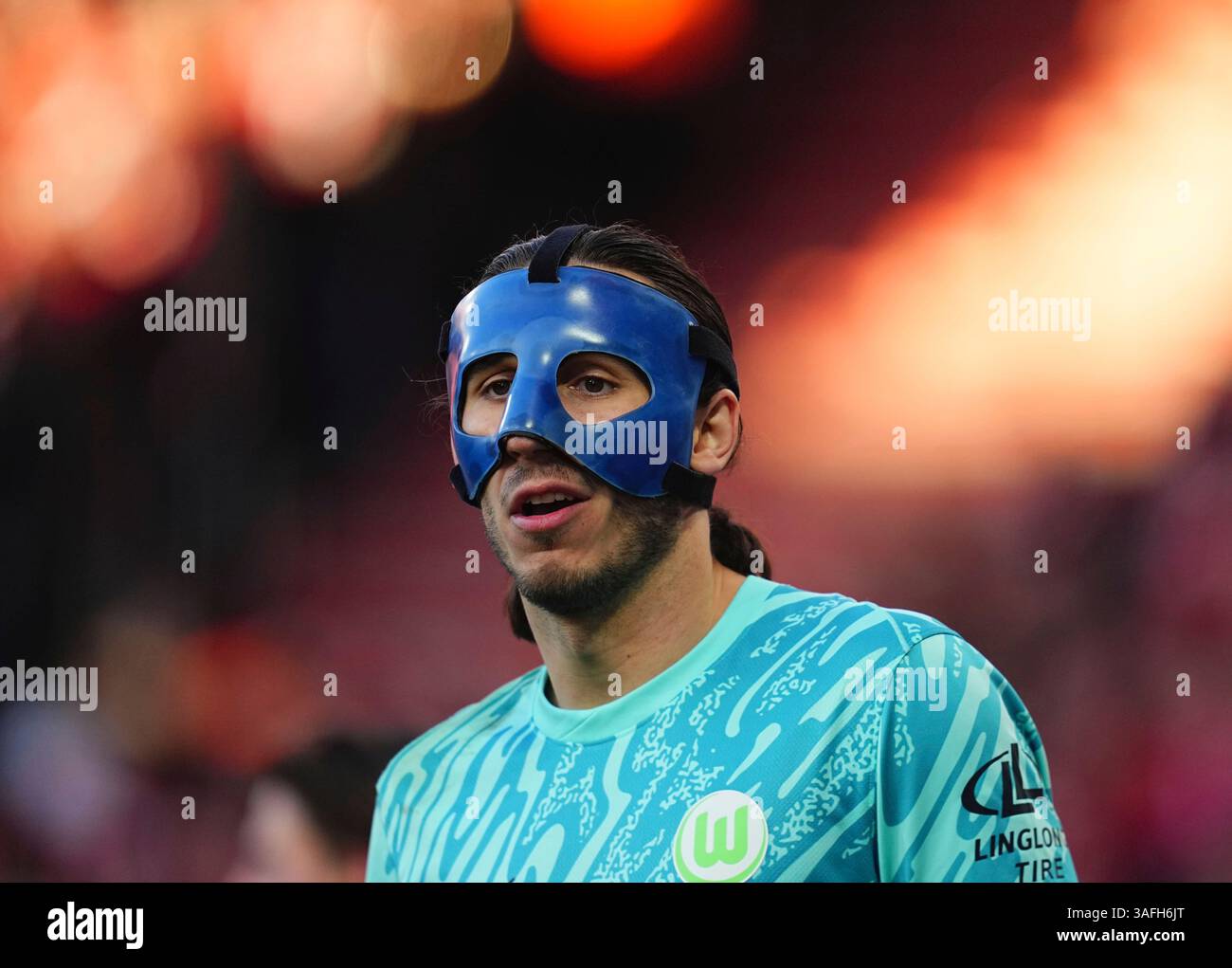 April 06 2025: Kamil Grabara of VfL Wolfsburg looks on during a 1 ...