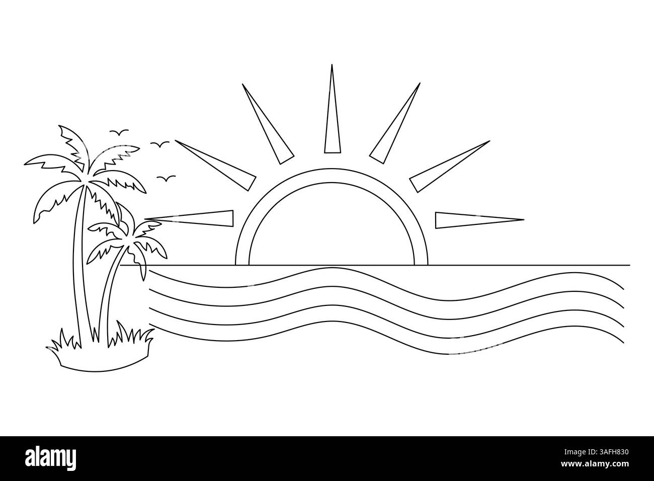 Sunset single line art continuous one line at of Isolated outline ...