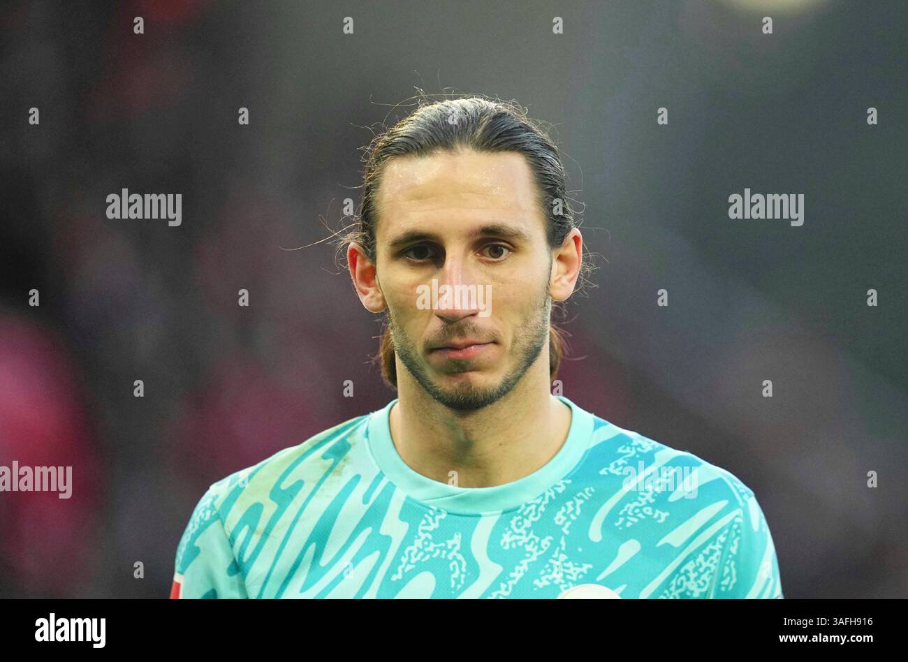 April 06 2025: Kamil Grabara of VfL Wolfsburg looks on during a 1 ...