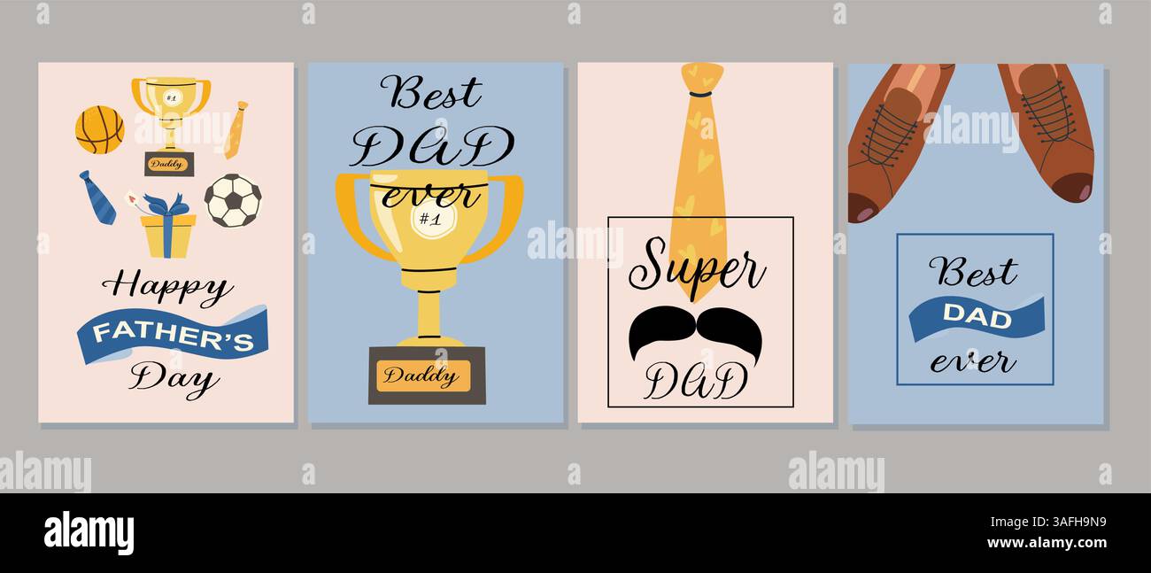 Creative father's day card designs featuring sports, trophy, tie, and ...