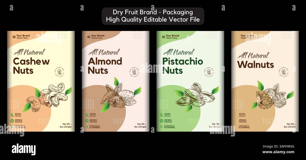 Dry Fruit Packaging Design, Dry Fruit Label Sticker Pouch Design, Dry ...