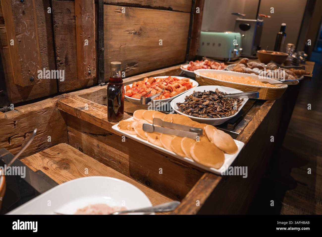 Rustic Breakfast Buffet in Luxury Alpine Hotel with Wooden Decor Stock ...