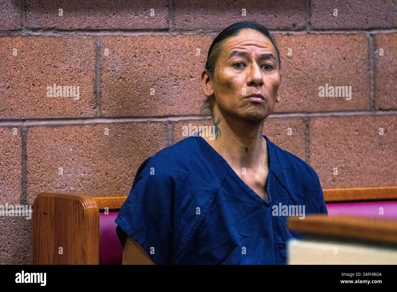 FILE - Nathan Chasing Horse sits in court, Feb. 8, 2023, in North Las ...