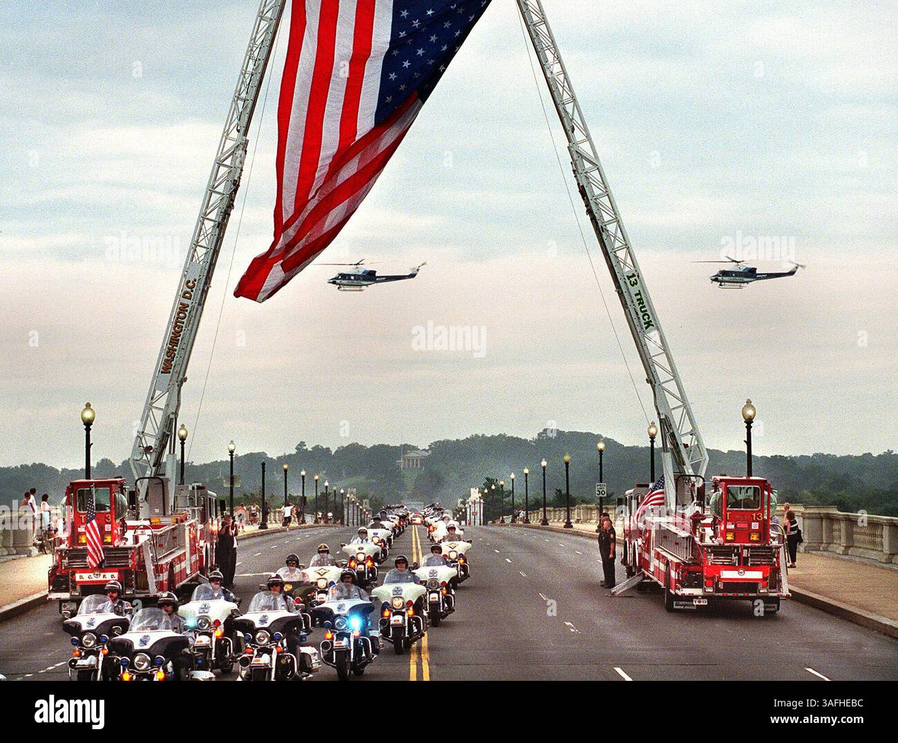 Two Park Police helicopters fly over as the funeral procession for Park ...