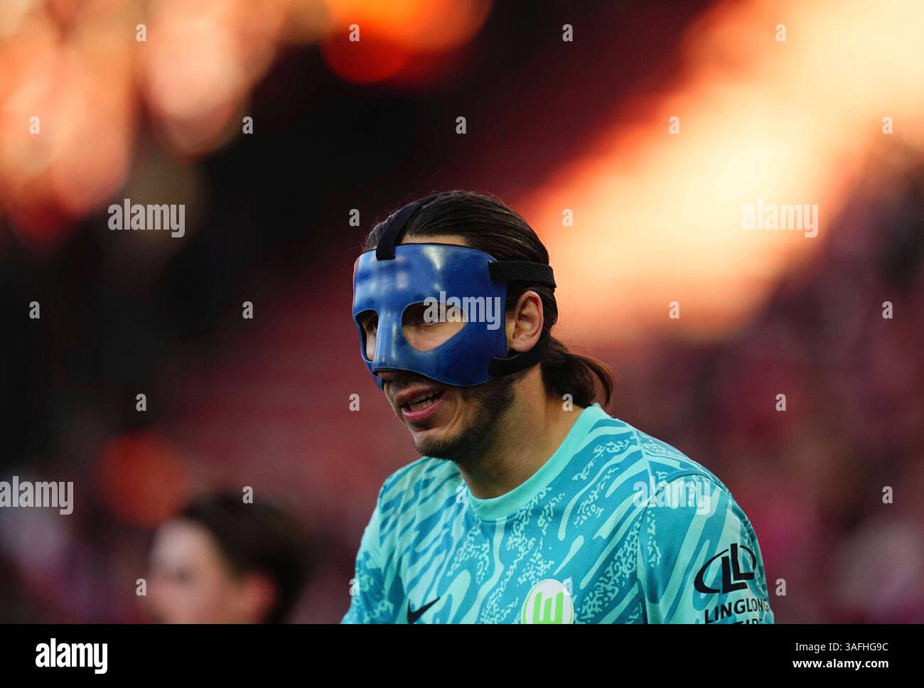 April 06 2025: Kamil Grabara of VfL Wolfsburg looks on during a 1 ...