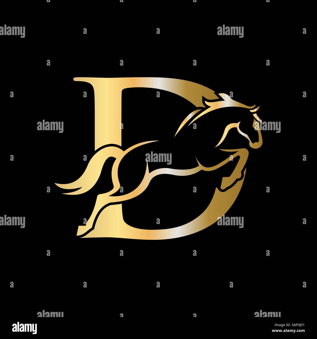 Initial Letter D Horse Logo Design Concept With Jumping Horse Symbol ...