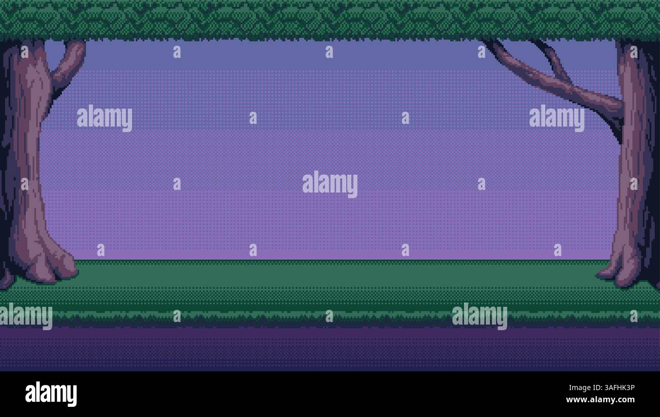 Forest pixel art background. 2d backdrop for 8-bit retro video game or ...