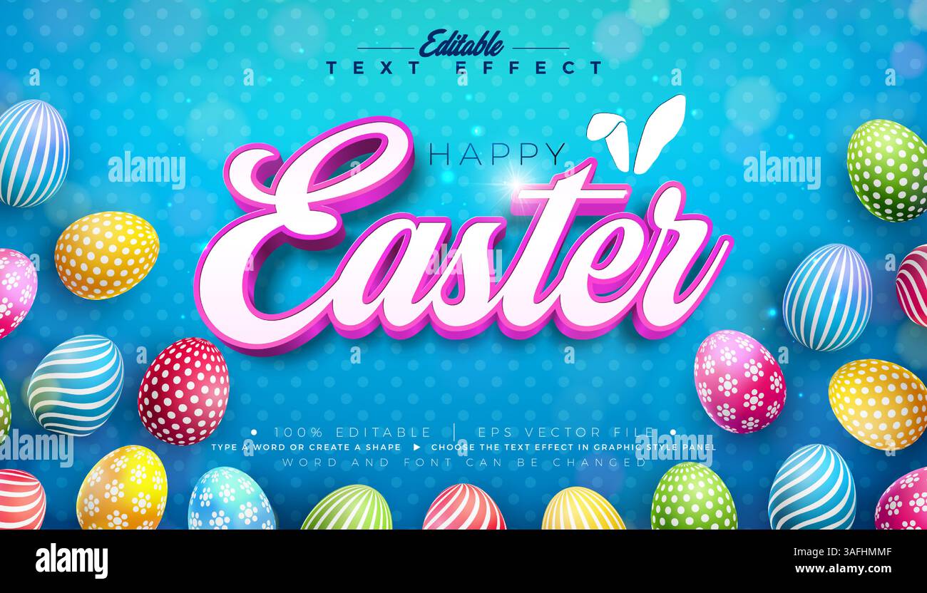 Happy Easter 3D Text Effect Design. Editable and Scalable Vector Graphic Style Effect with ...