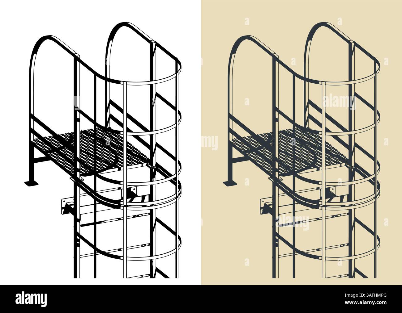Stylized vector illustrations of fire escape close-up Stock Vector ...