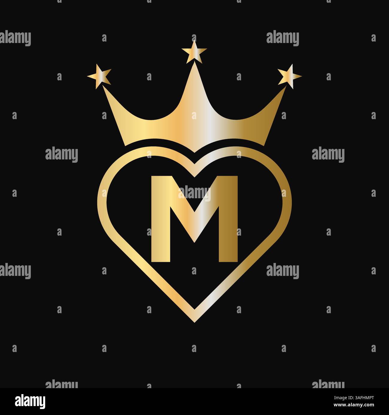Initial Letter M Crown Logo Concept With Heart and Star Symbol Vector ...