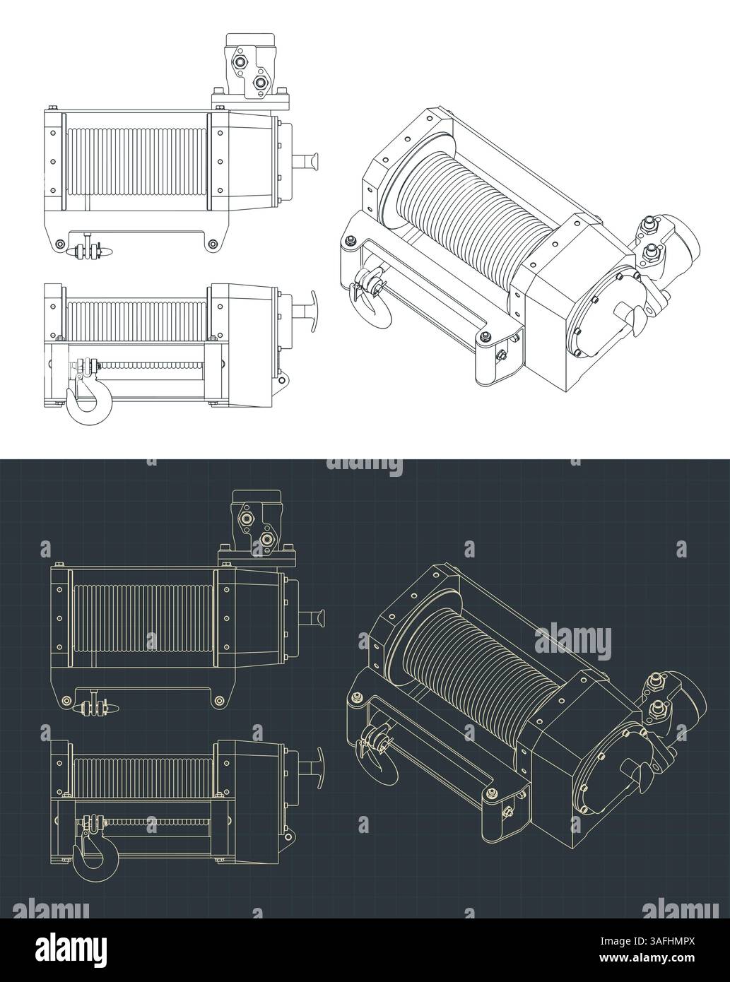 Stylized vector illustrations of hydraulic winch drawings Stock Vector ...