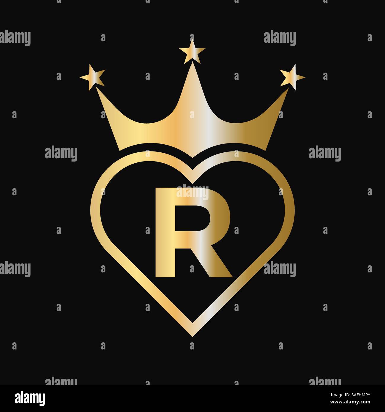 Initial Letter R Crown Logo Concept With Heart and Star Symbol Vector ...