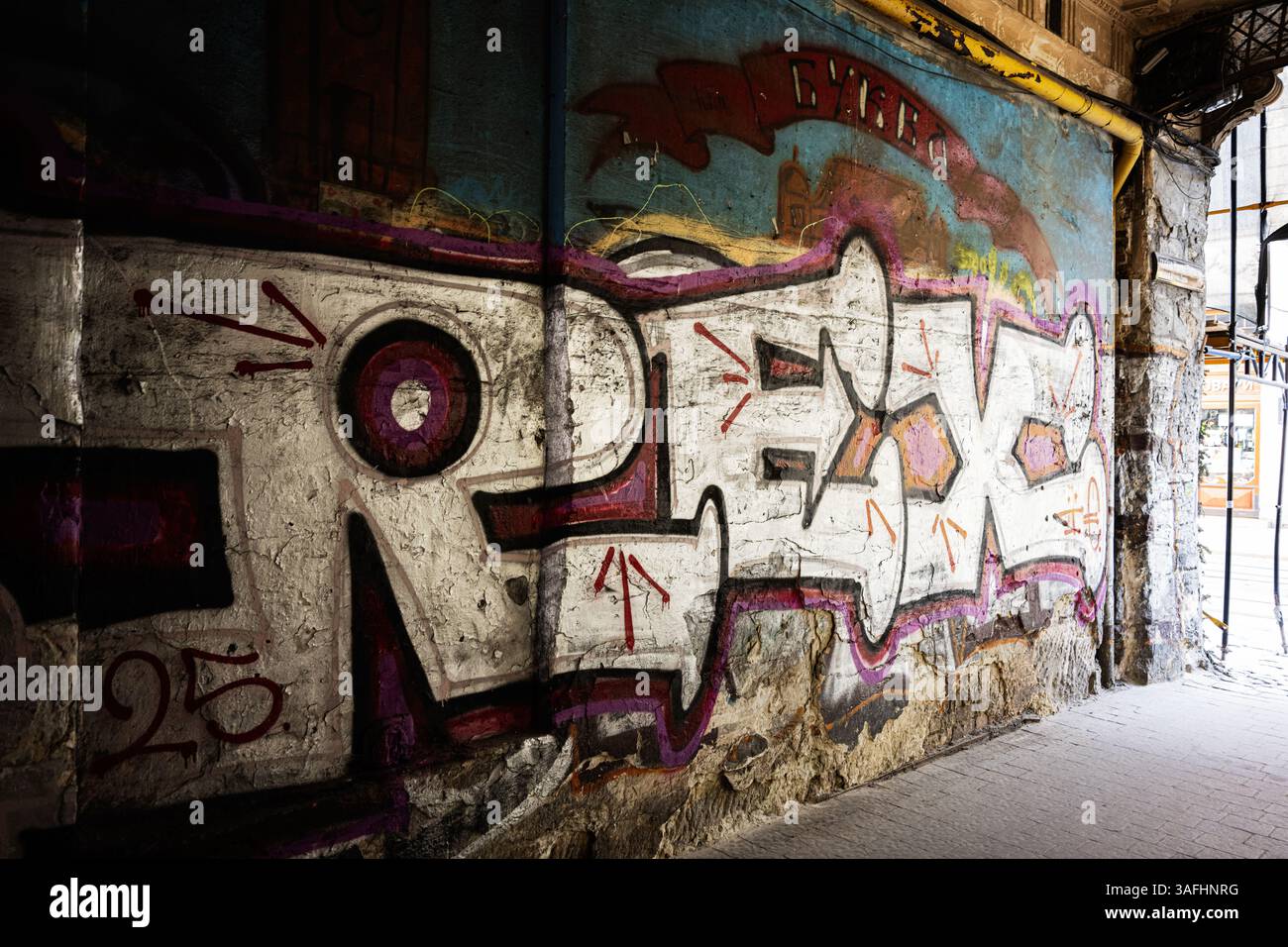 Lviv, Ukraine - April 06, 2025: Colorful graffiti Rex artwork decorates ...