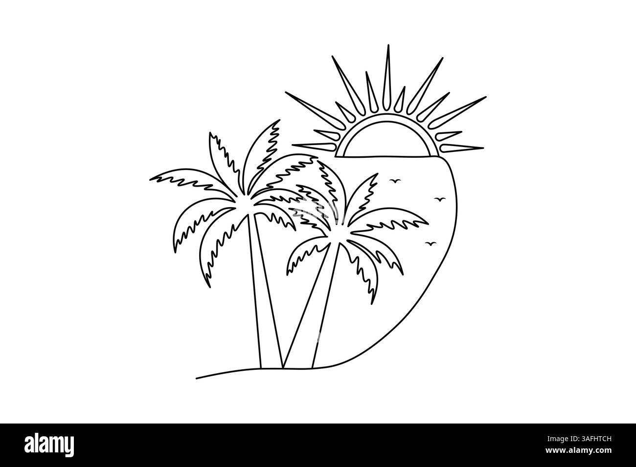 Sunset single line art continuous one line at of Isolated outline ...