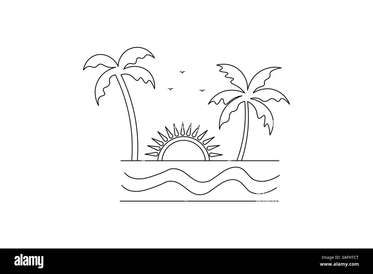 Sunset single line art continuous one line at of Isolated outline ...