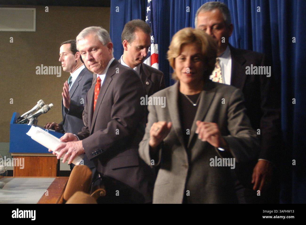Left to right Sen. Rick Santorum (R-PA), Sen. Jeff Sessions (R-Alabama), Rep. Mario Diaz-Balart ...