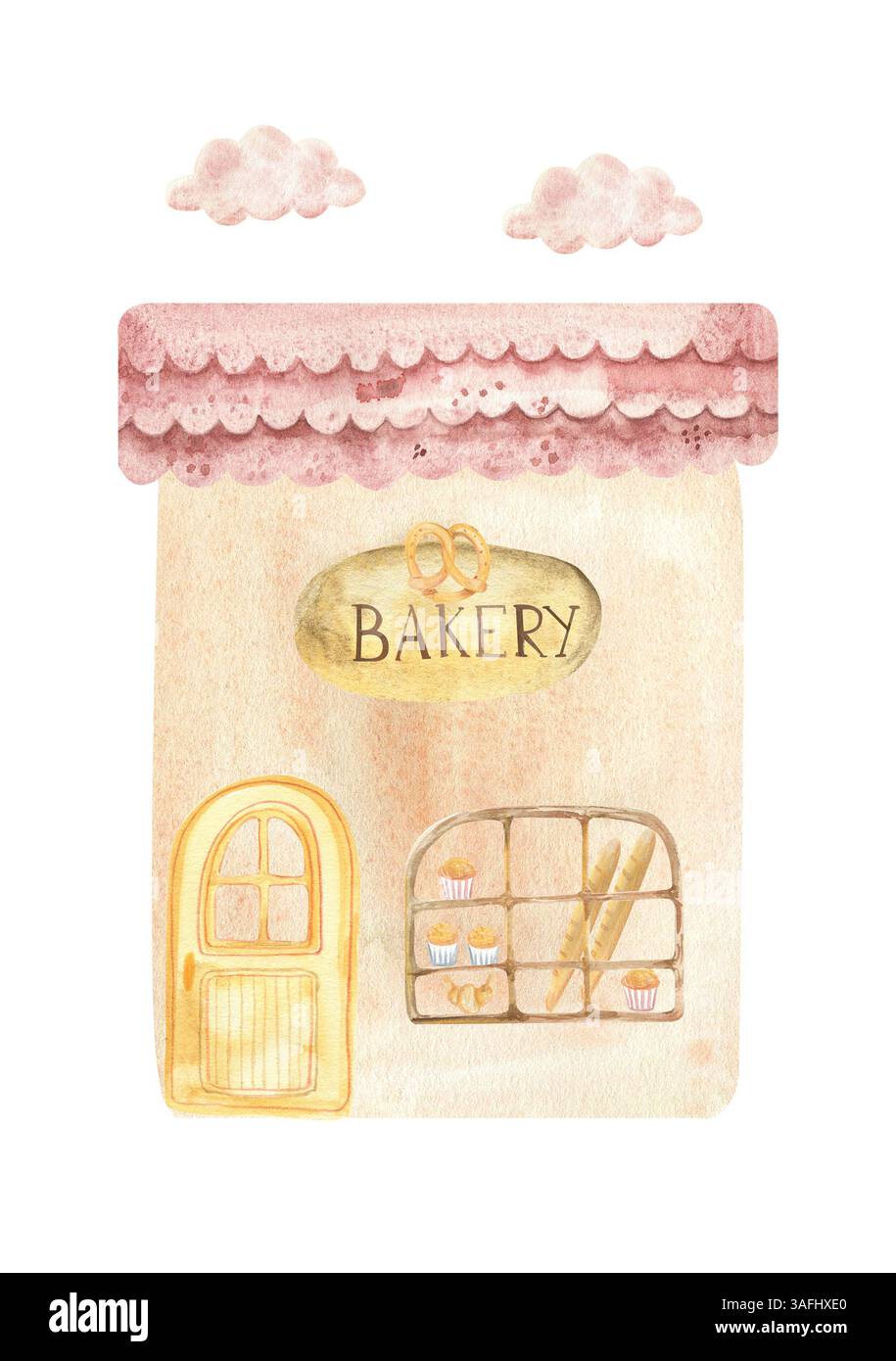 Cozy watercolor bakery illustration with cute details, soft colors, and ...