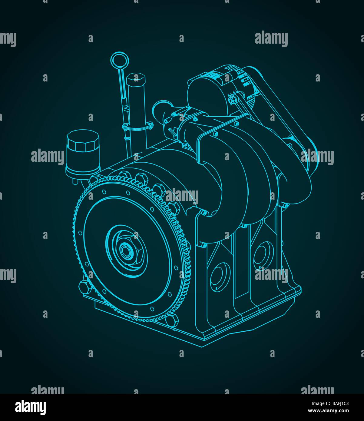 Isometric blueprint of a wankel rotary engine stylized vector ...