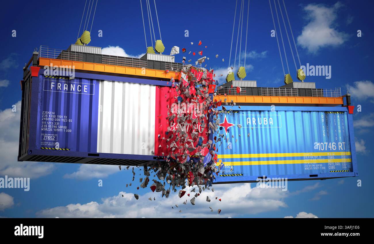 Cargo containers with flags of France and Aruba - 3D illustration Stock ...