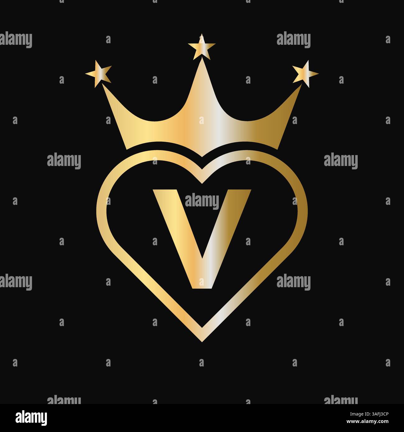 Initial Letter V Crown Logo Concept With Heart and Star Symbol Vector ...