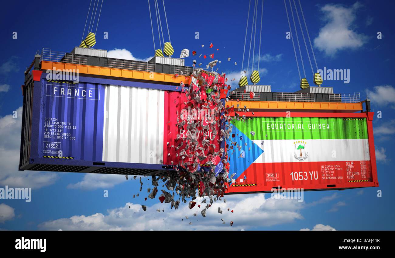 Cargo containers with flags of France and Equatorial Guinea - 3D ...