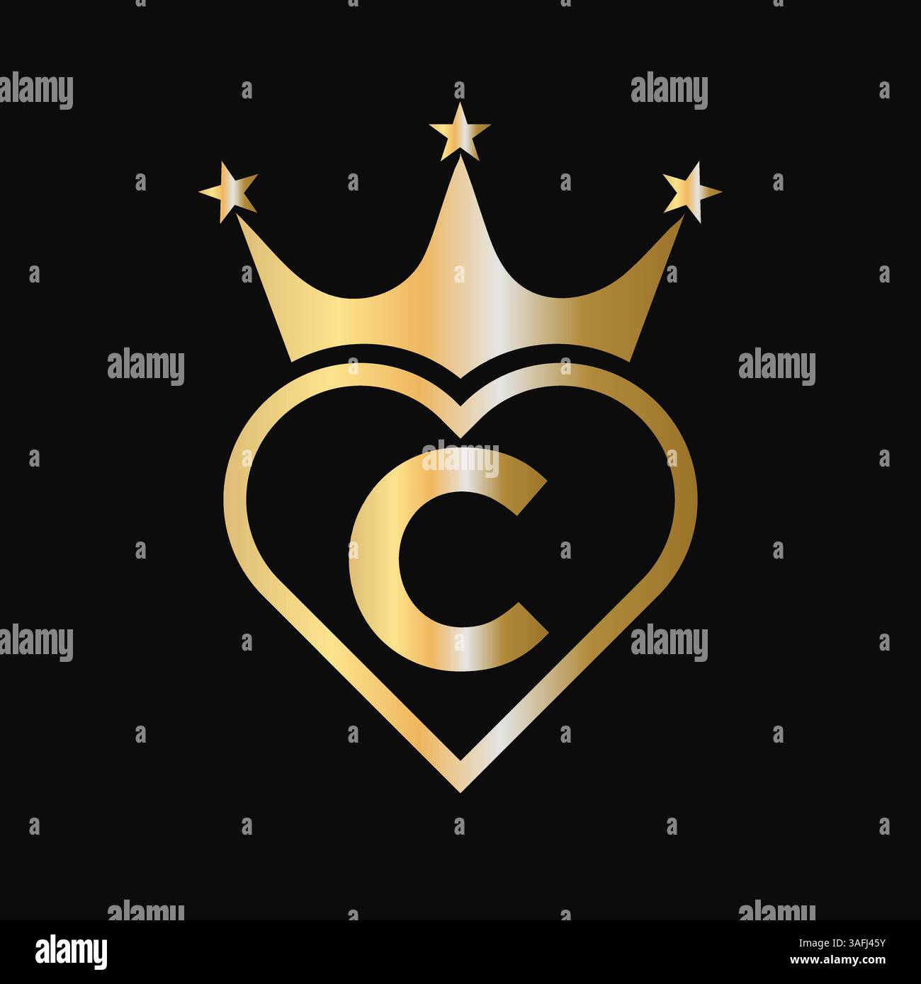 Initial Letter C Crown Logo Concept With Heart and Star Symbol Vector ...