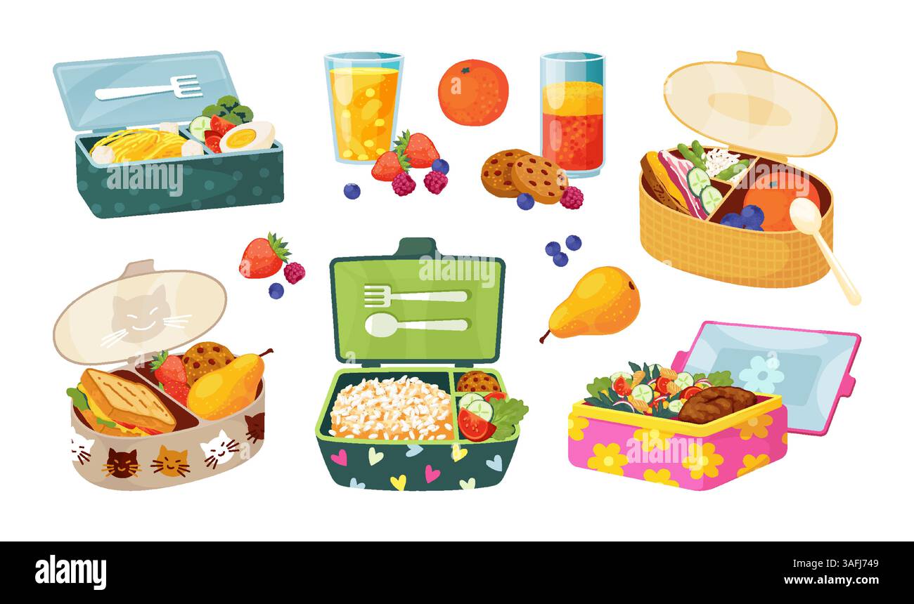 Lunch box. School lunchbox, kid healthy snacks for picnic, child tray ...