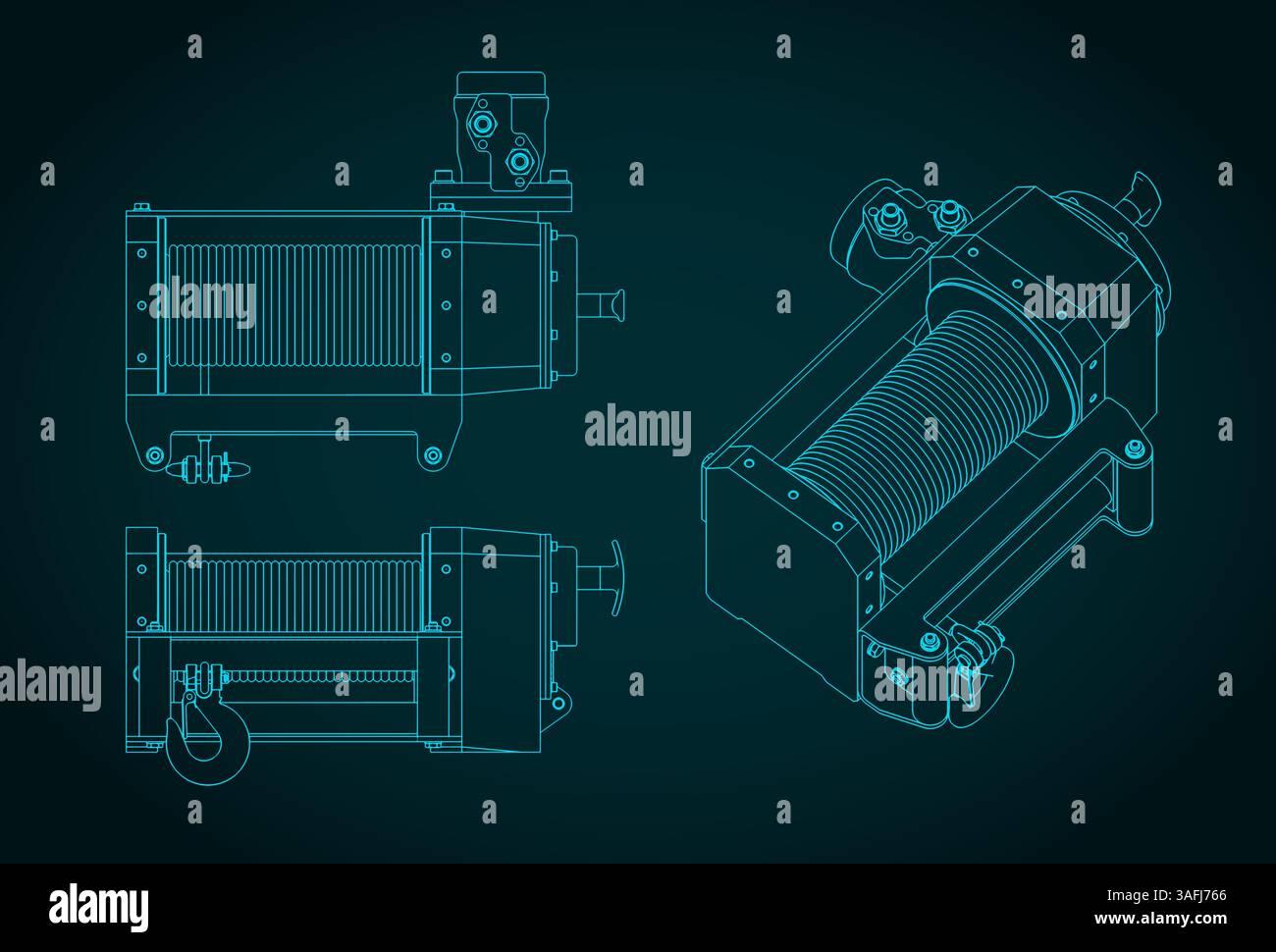Stylized vector illustration of hydraulic winch drawings Stock Vector ...