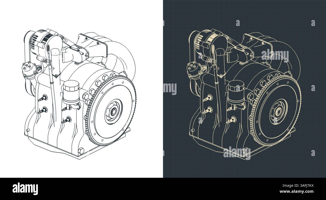 Isometric blueprints of a wankel rotary engine stylized vector ...