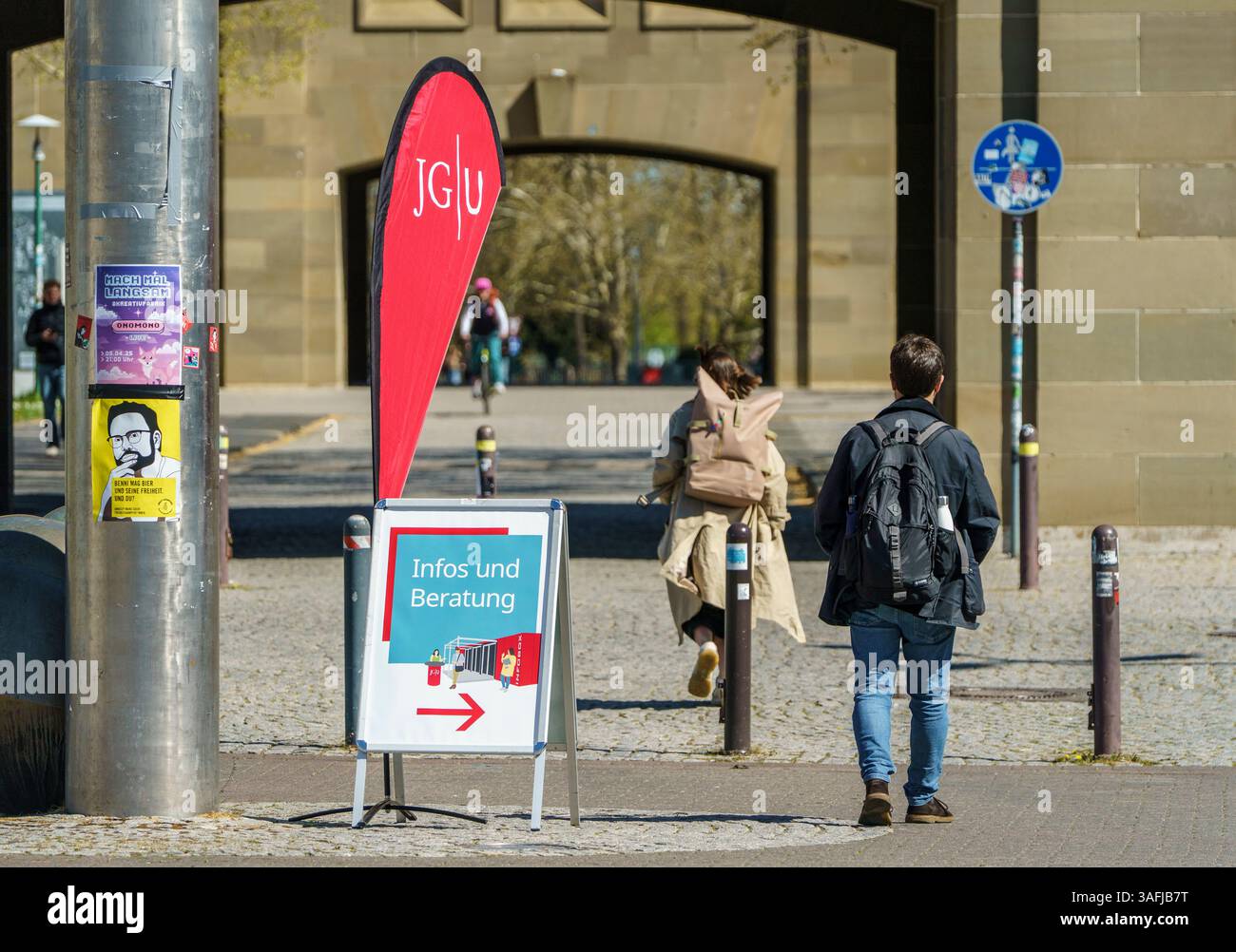 Mainz, Germany. 07th Apr, 2025. A stand with the inscription "Info and ...