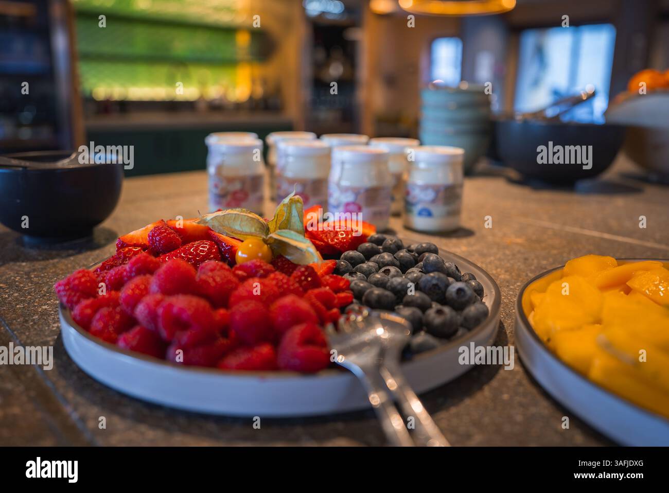 Luxurious Breakfast Setup with Fresh Fruits in South Tyrol Hotel Stock ...