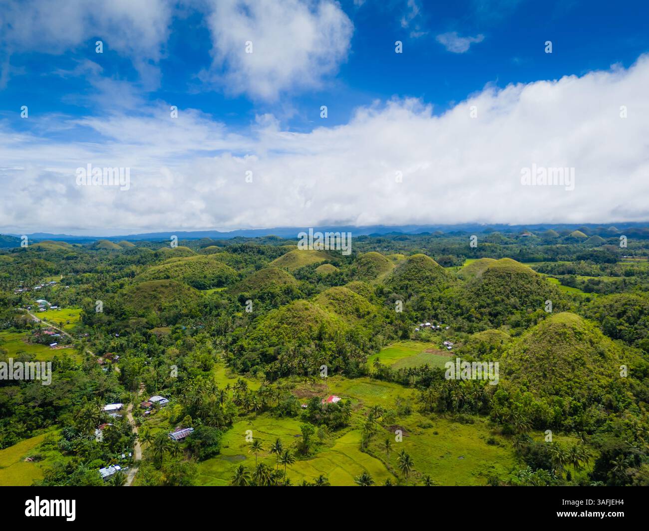 Chocolate hills, Bohol island, Philippines. Aerial drone panoramic view ...