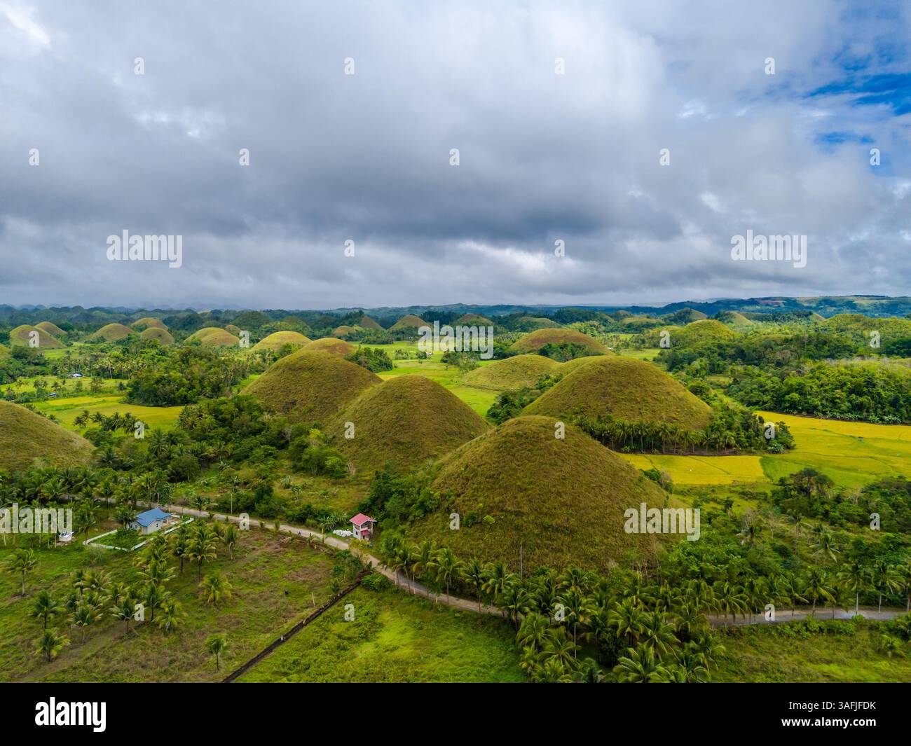 Chocolate hills, Bohol island, Philippines. Aerial drone panoramic view ...