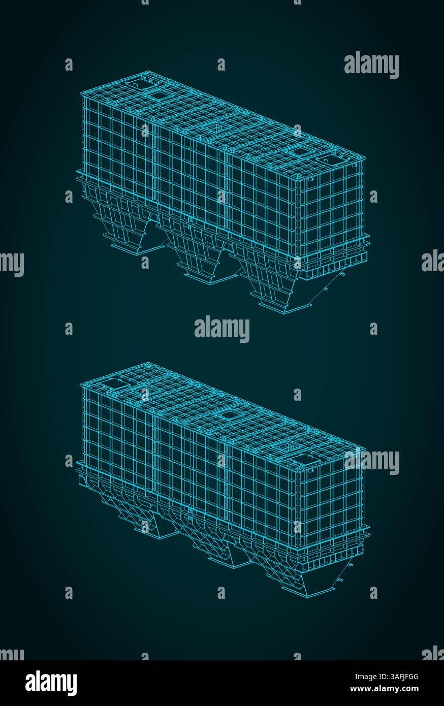 Aggregate batchers & bins isometric blueprints stylized vector ...
