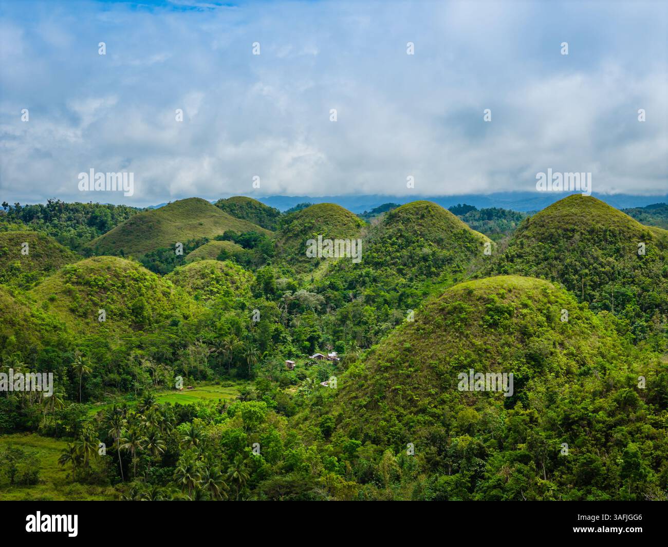 Chocolate hills, Bohol island, Philippines. Aerial drone panoramic view ...