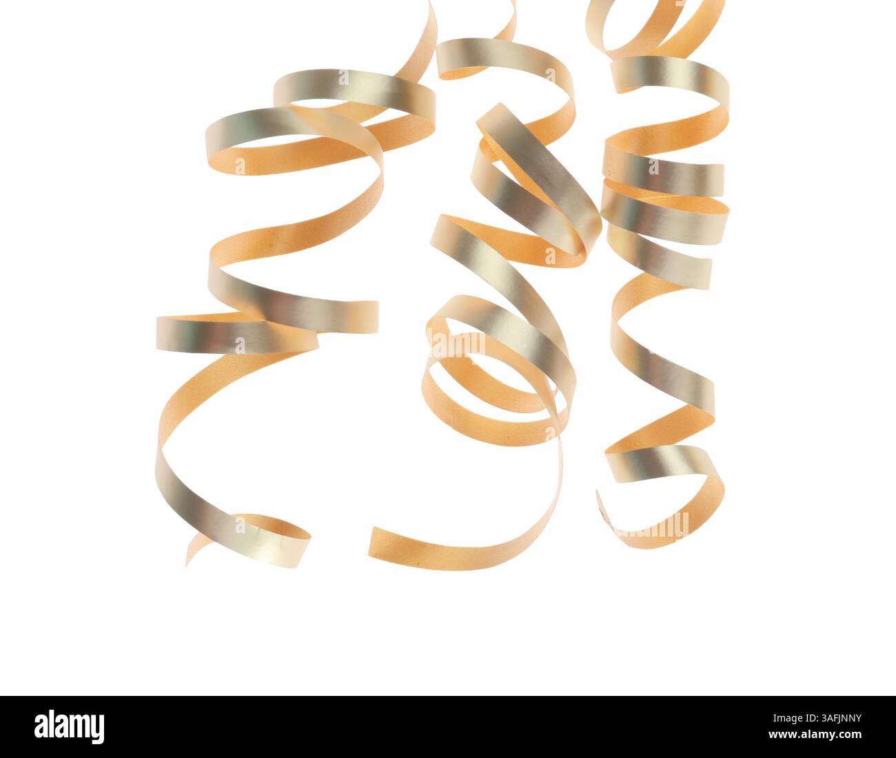 Shiny serpentine streamers on white background. Festive decor Stock ...