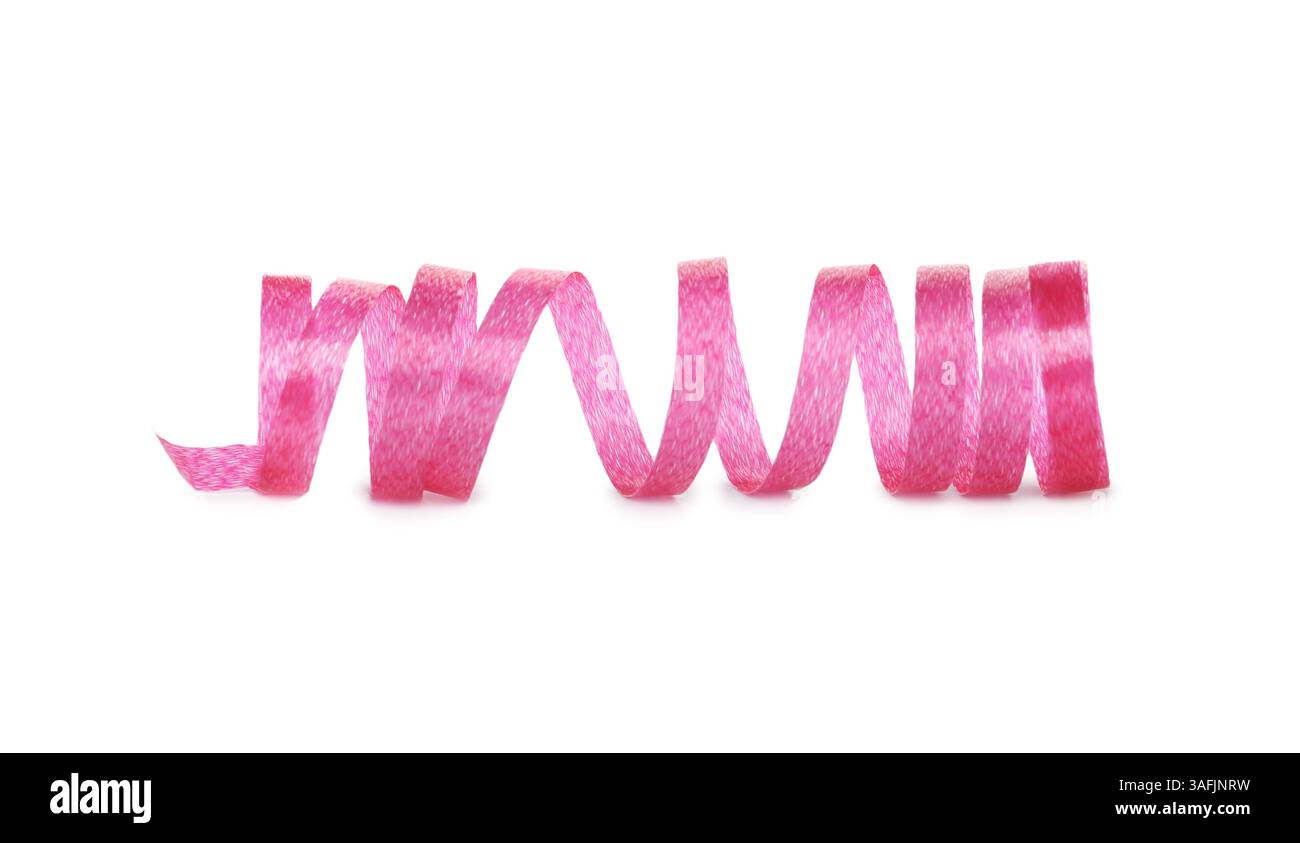 Pink serpentine streamer isolated on white. Party element Stock Photo ...