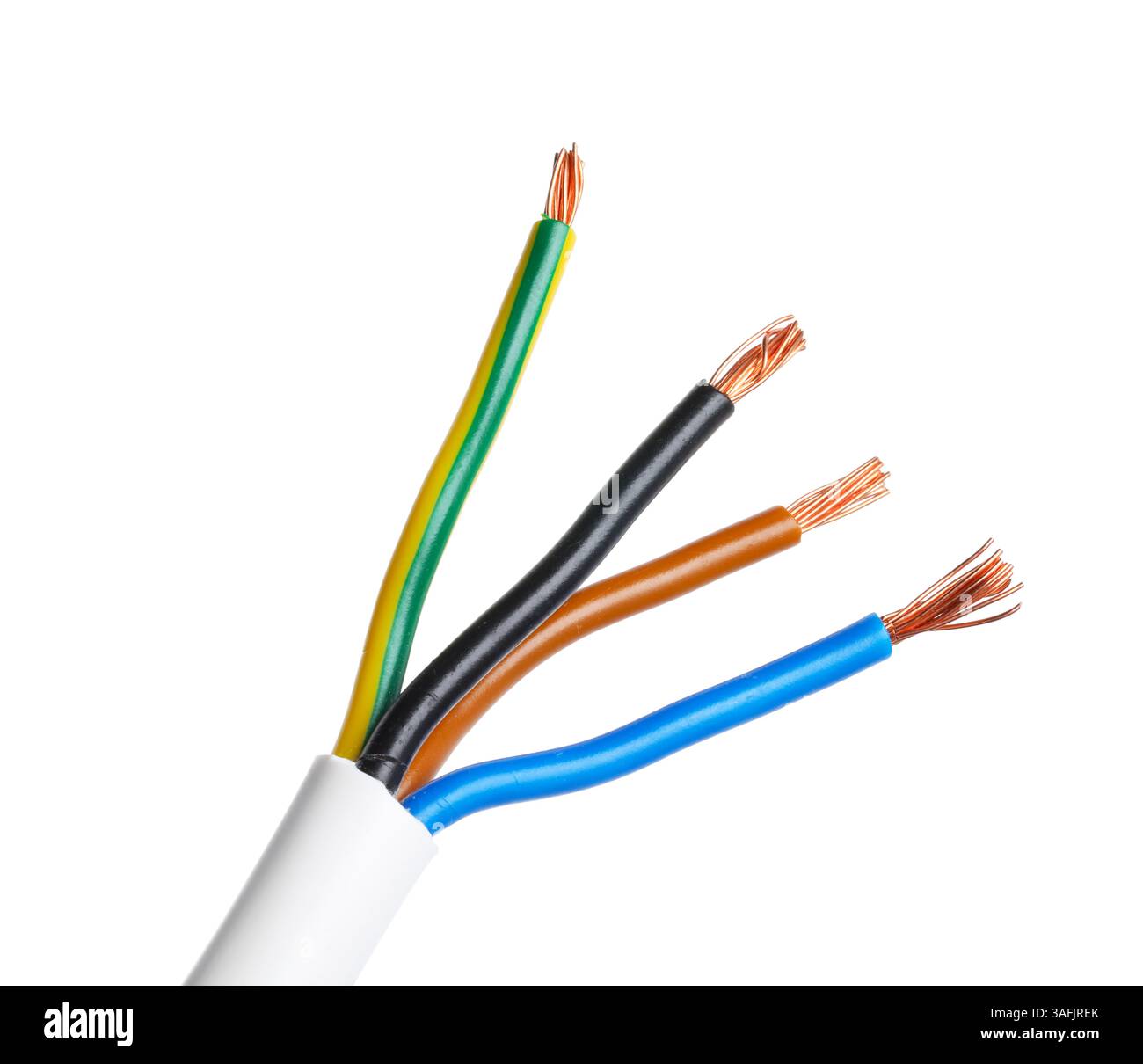 Stripped electrical wire with copper strands isolated on white Stock ...