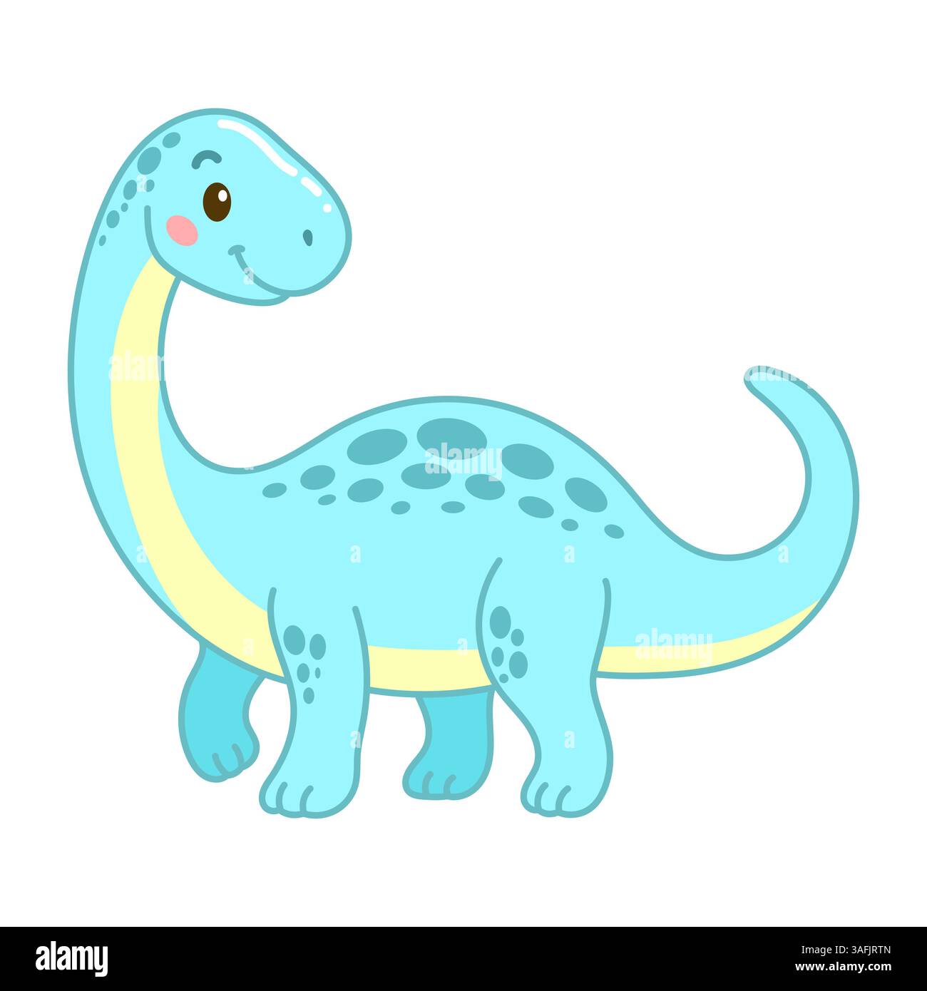 Cute blue cartoon brachiosaurus dinosaur with long neck and smile Stock ...