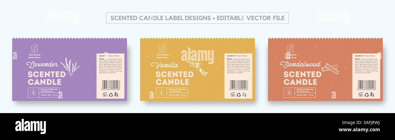 Candle Label Design Template Pastel Colors, Minimalist Scented Candle ...