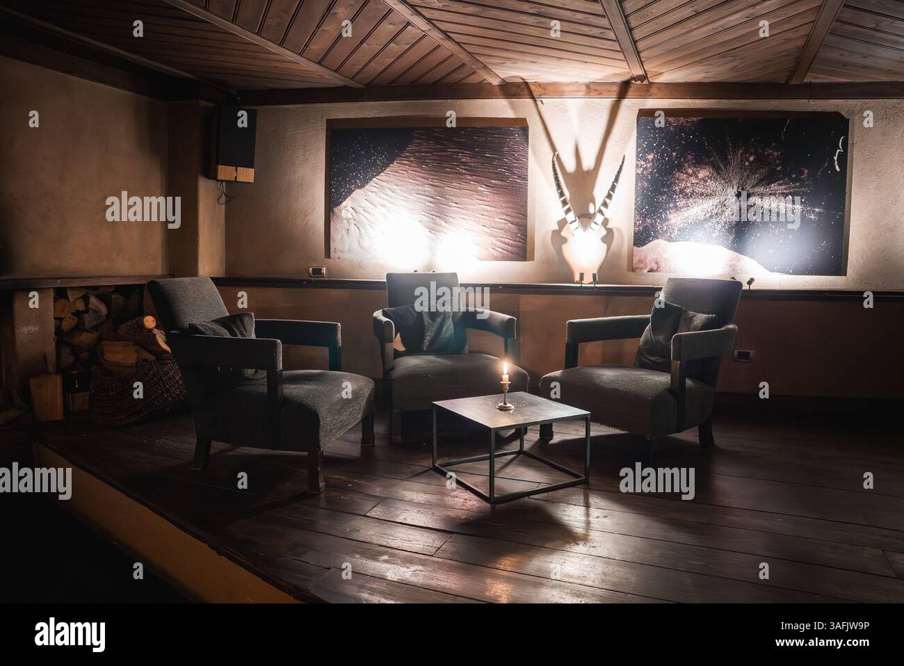 Cozy Lounge Area in Luxury Alpine Hotel with Rustic Decor Stock Photo ...