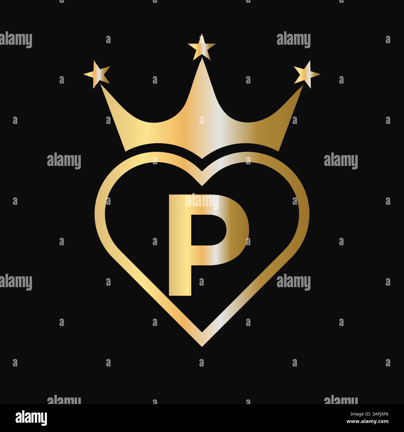 Initial Letter P Crown Logo Concept With Heart and Star Symbol Vector ...