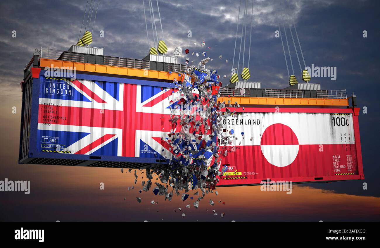 Cargo containers with flags of United Kingdom and Greenland - 3D ...